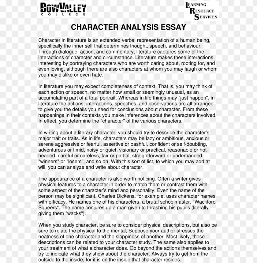 Free download | HD PNG character analysis essay guideline main image ...