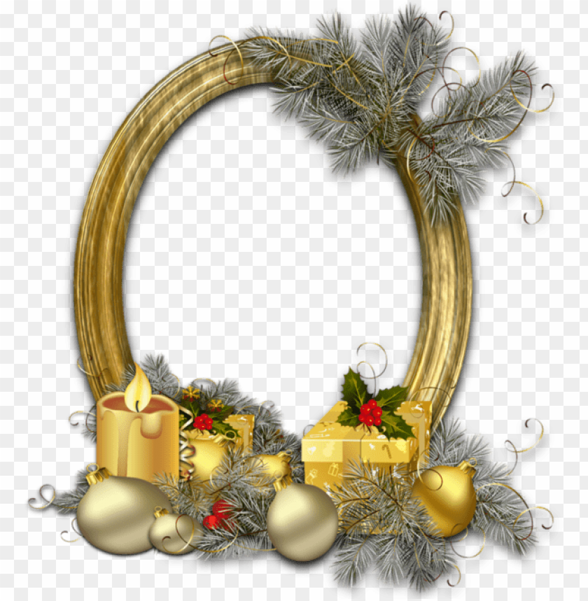 Free download | HD PNG christmas oval gold photo frame with silver pine ...