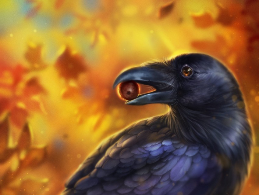 Free download | HD PNG crow bird art beak acorn leaves 4k wallpaper ...