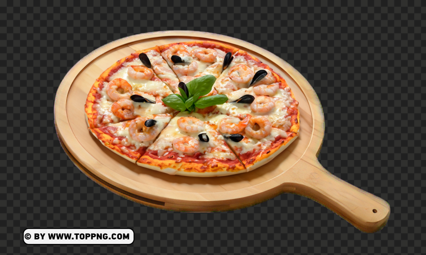 Free download | HD PNG delectable seafood pizza image on wooden plate ...