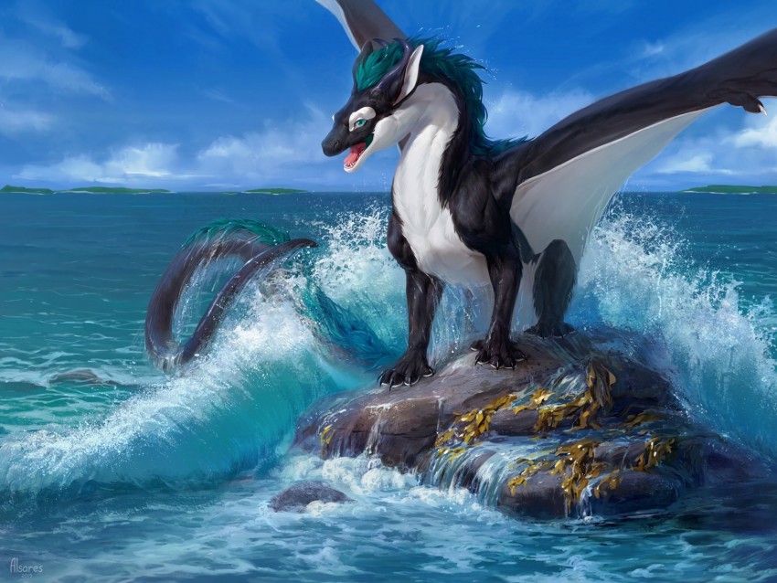 Free download | HD PNG dragon sea rock wave art 4k wallpaper | TOPpng