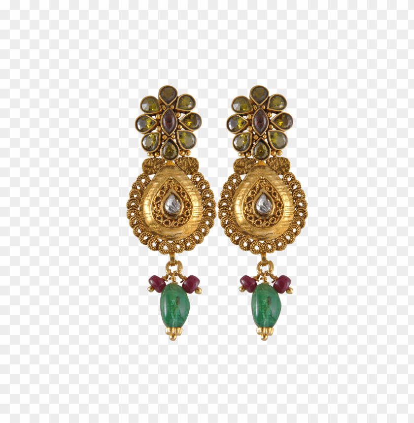 Free download | HD PNG gold earrings with green and red gemstone ...