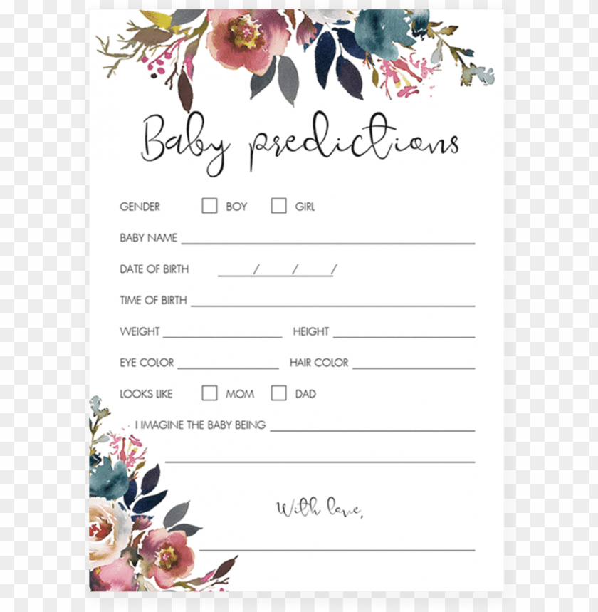Free download | HD PNG floral watercolor baby predictions game ...