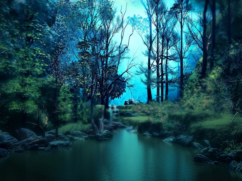 Free download | HD PNG forest pond water trees art 4k wallpaper | TOPpng