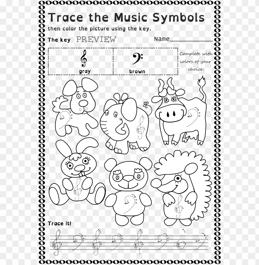 Free download | HD PNG music symbols tracing educational worksheet PNG ...