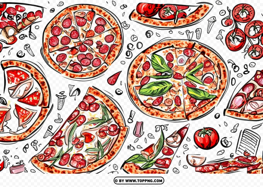 Free download | HD PNG hand drawn pizza toppings doodle vector ...