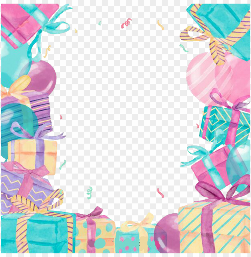 Free download | HD PNG happybirthday frame pastels balloons cake ...