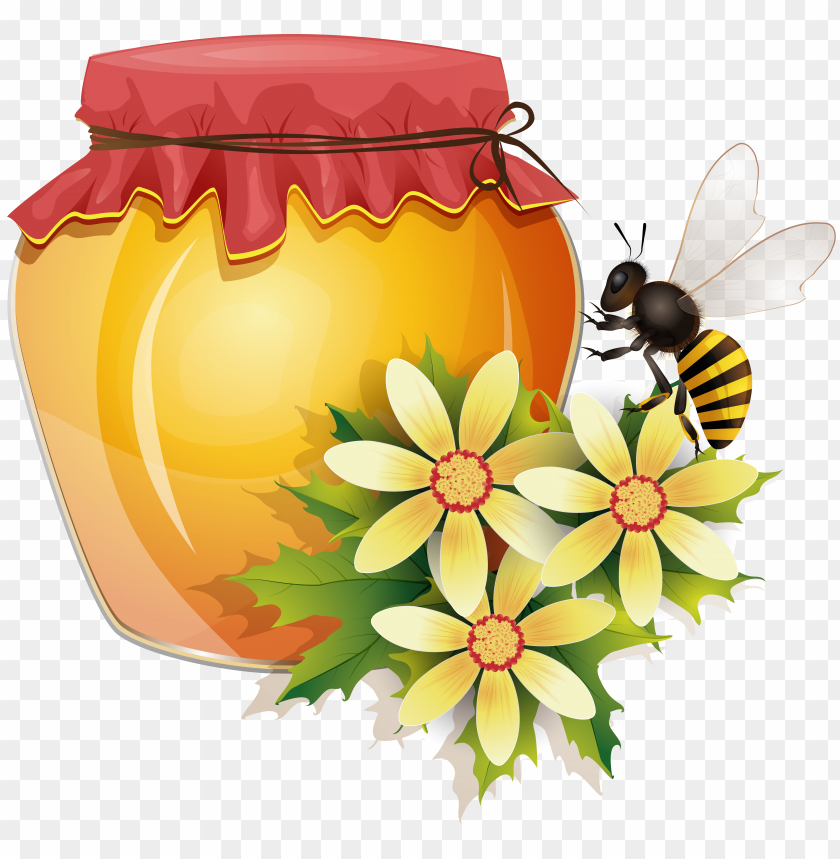 Free download | HD PNG honey jar with floral arrangement - Image ID ...