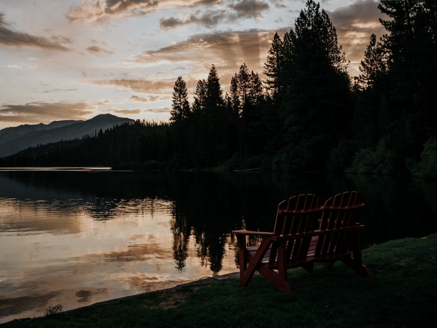 Free download | HD PNG lake shore bench dark dusk 4k wallpaper | TOPpng