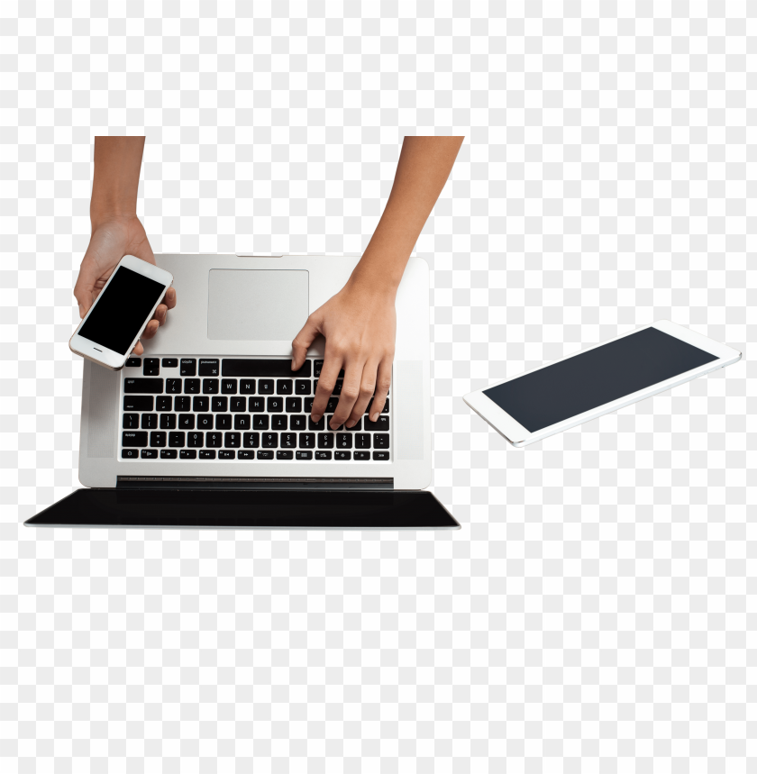 Free download | HD PNG hand using a laptop while holding a smartphone ...