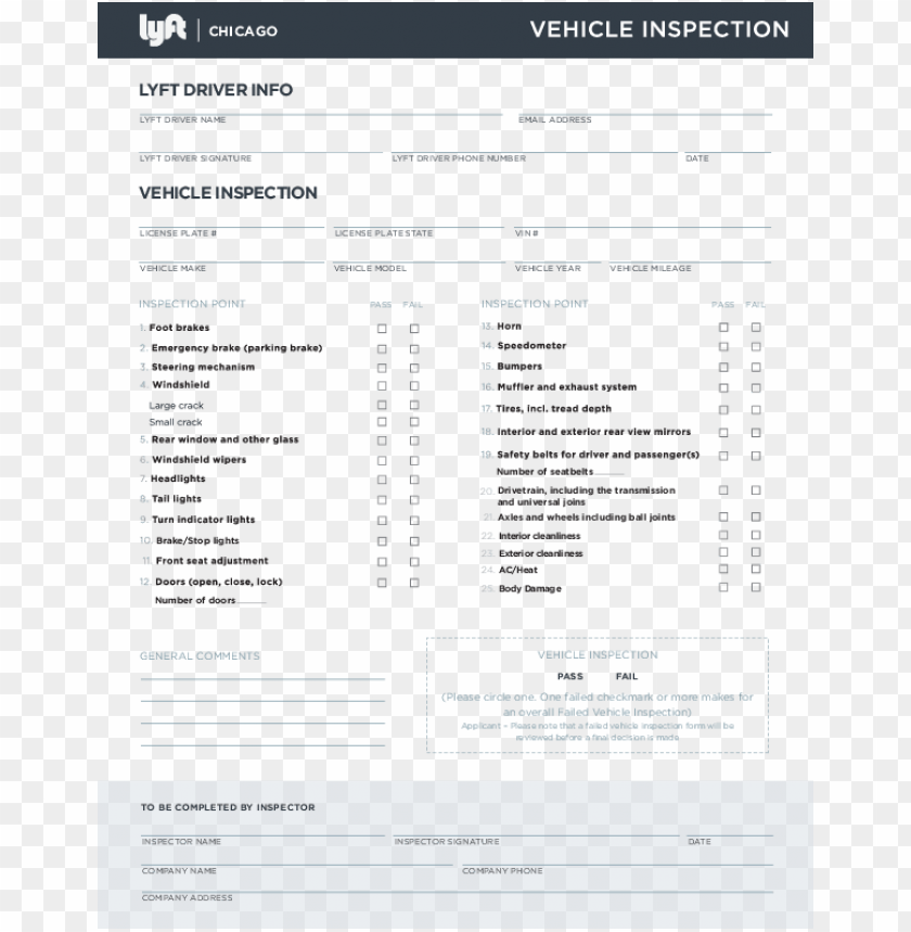 Lyft Chicago Inspection Form Pdf Lyft Inspection Form ≡ Fill Out