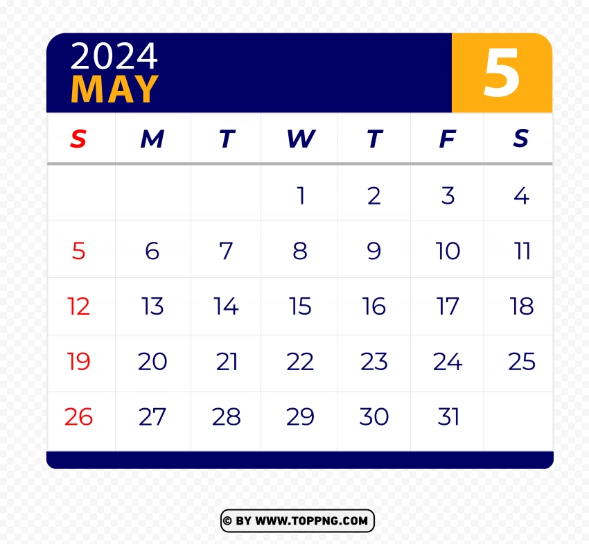 Free download | HD PNG may 2024 calendar vector page with hd ...