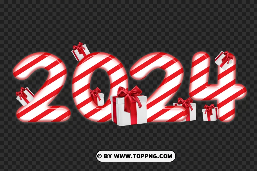 Free download | HD PNG new year red 2024 candy style text with gift ...