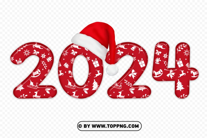 Free download | HD PNG new year red 2024 design with santa hat holiday ...