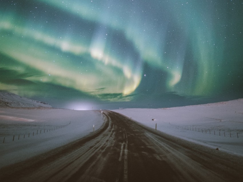 Free download | HD PNG northern lights aurora road snow starry sky 4k ...