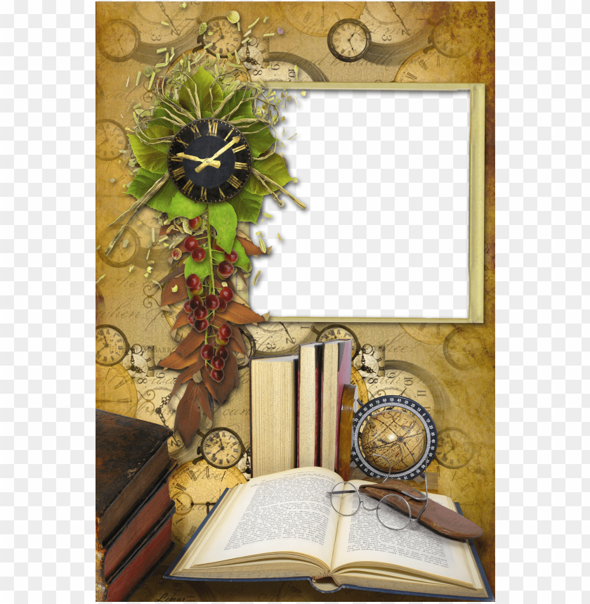 Free download | HD PNG photo png frame with books and clock background ...