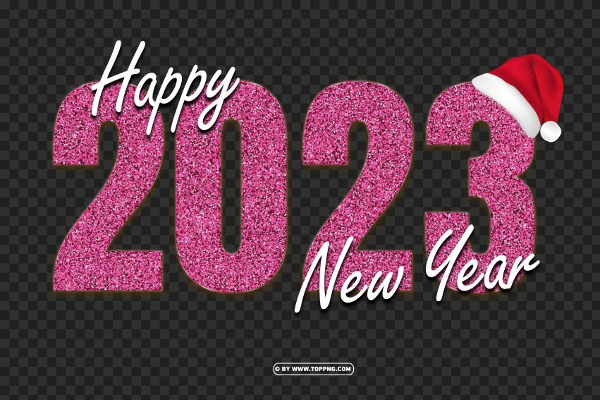 Free download | HD PNG pink 2023 happy new year glitter with santa hat ...