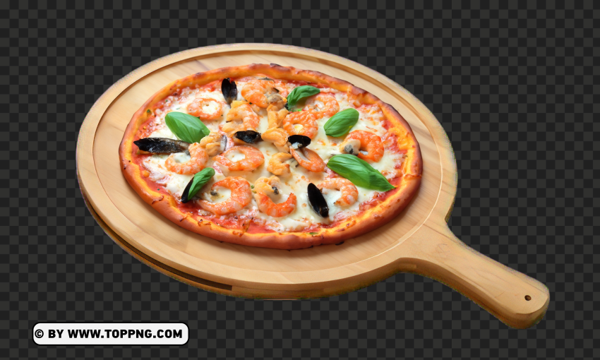 Free download | HD PNG scrumptious seafood pizza on wooden plate png hd ...