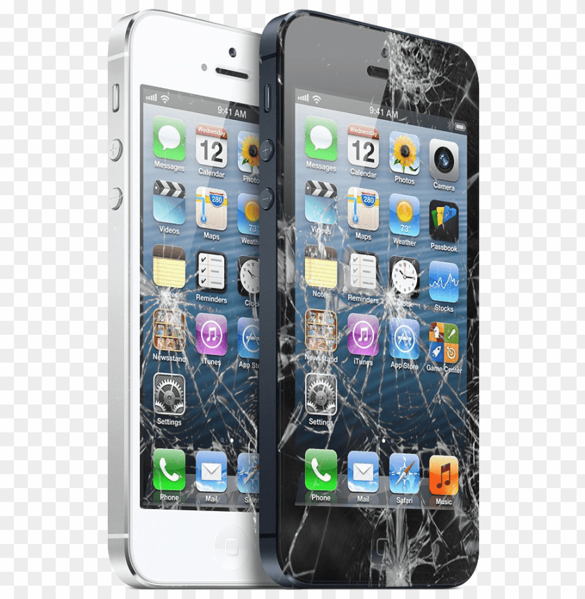 Free download | HD PNG two iphones with broken screens | TOPpng