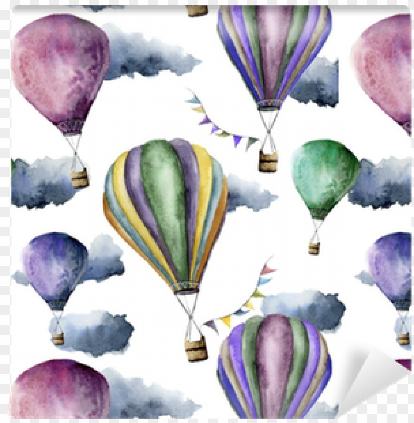 Free download | HD PNG watercolor pattern with bright hot air balloon ...