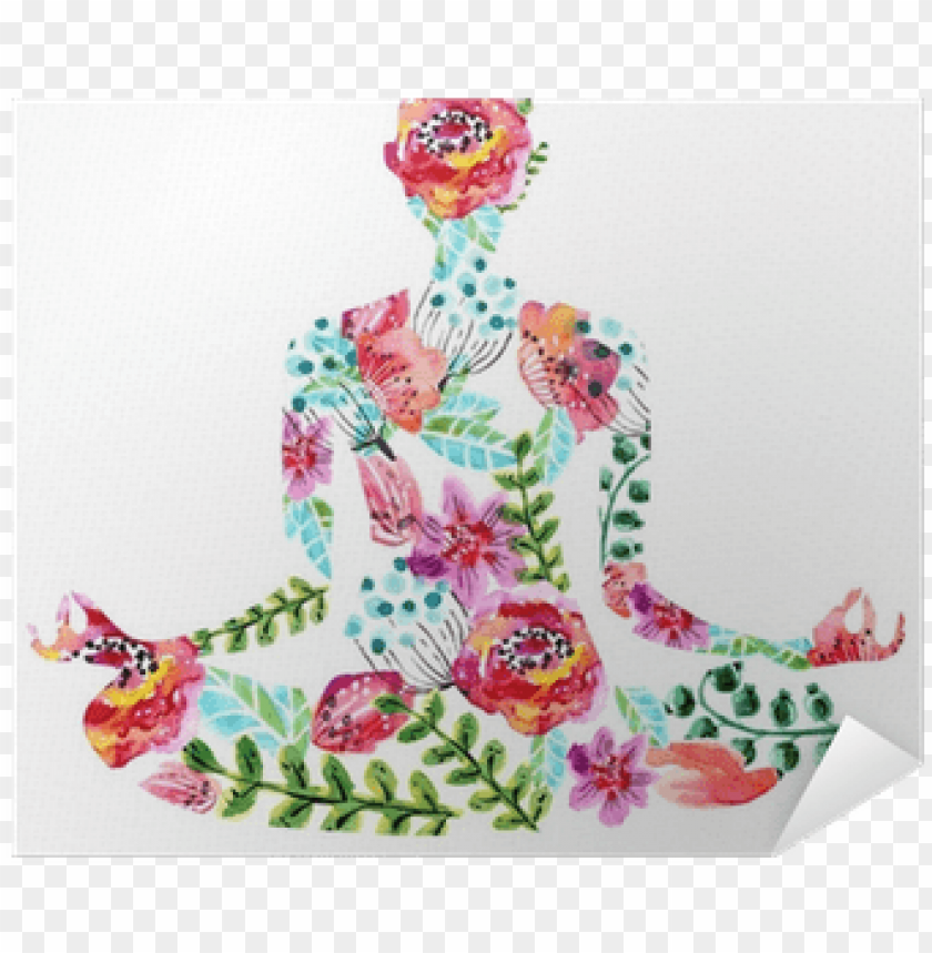 Free download | HD PNG yoga pose watercolor bright floral illustration ...