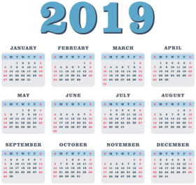 Download 2019 blue calendar png - Free PNG Images | TOPpng