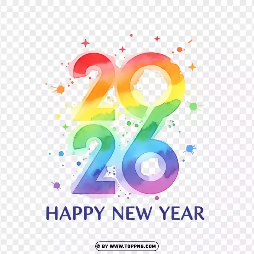 Rainbow Gradient 2026 Happy New Year Typography with Sparkles | TOPpng